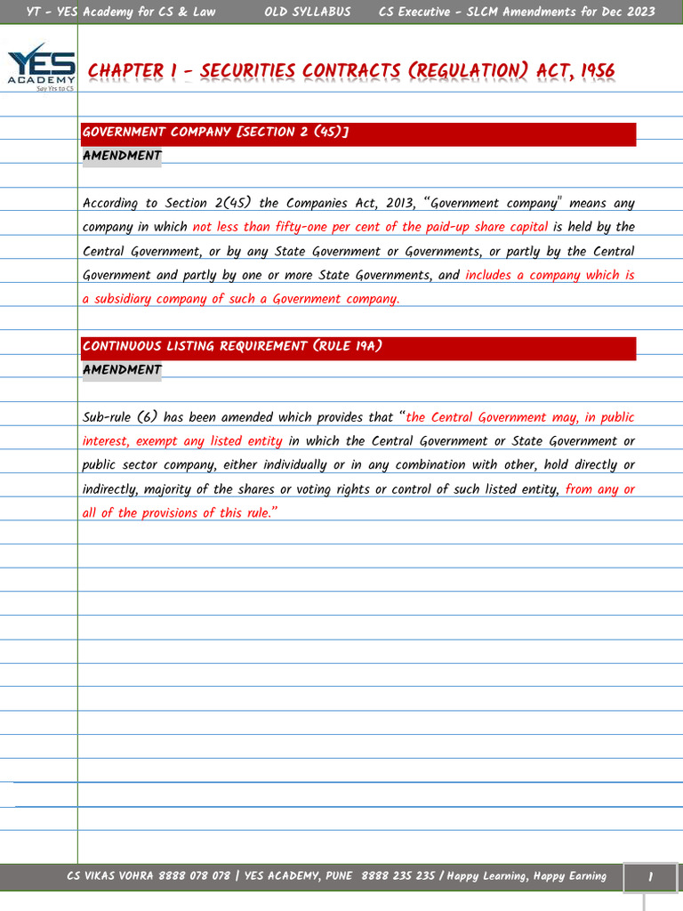 SLCM Amendments For Dec 23 OLD SYLLABUS CS Vikas Vohra, YES Academy, Pune | PDF | Initial Public ...