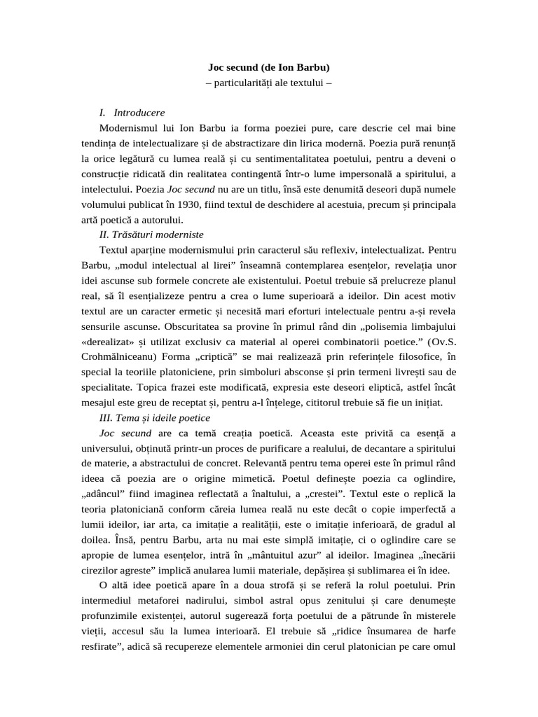 Joc Secund Comentariu | PDF