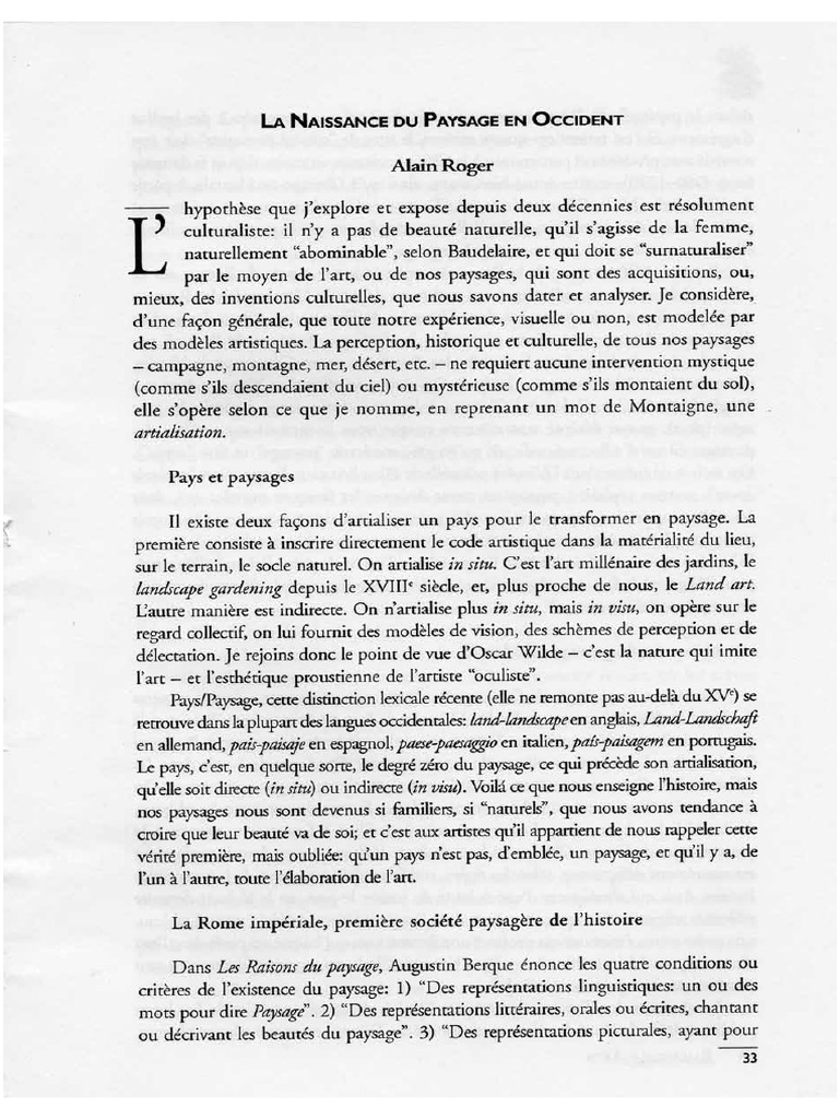 Alain Roger La Naissance Du Paysage en Occident | PDF