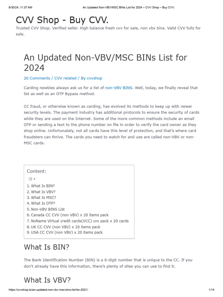 An Updated Non-VBV - MSC BINs List For 2024 - CVV Shop - Buy CVV | PDF