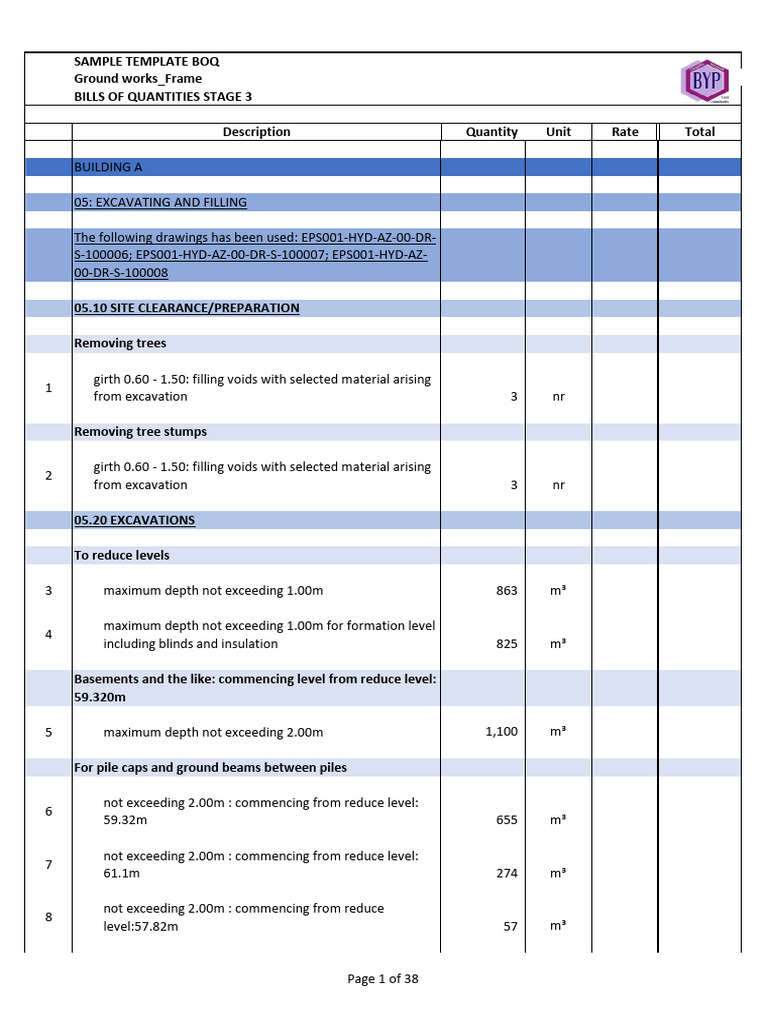 Bill of Quantities for Ground Works | PDF | Deep Foundation | Civil ...