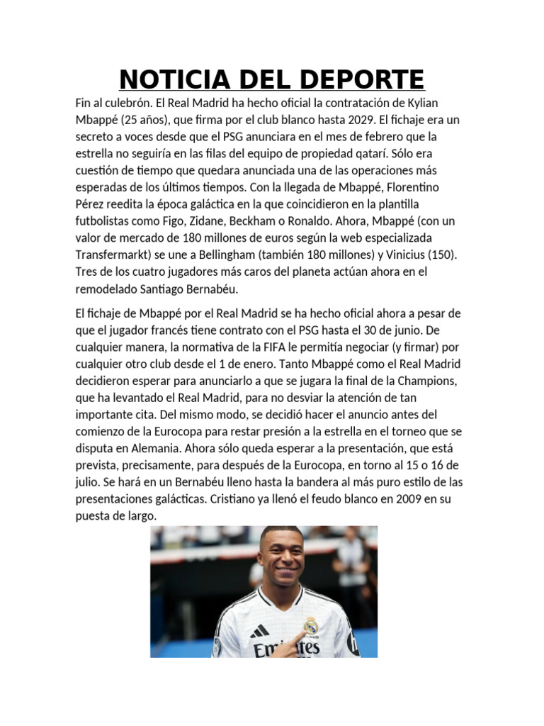 Noticia Del Deporte | PDF