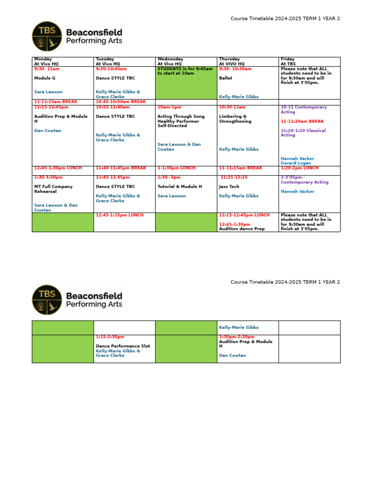Timetable Term 1 - YEAR 2-BPA 24-25 | PDF