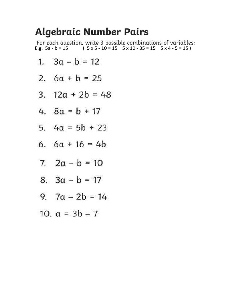 Algebra - Combinations Two Variables | PDF