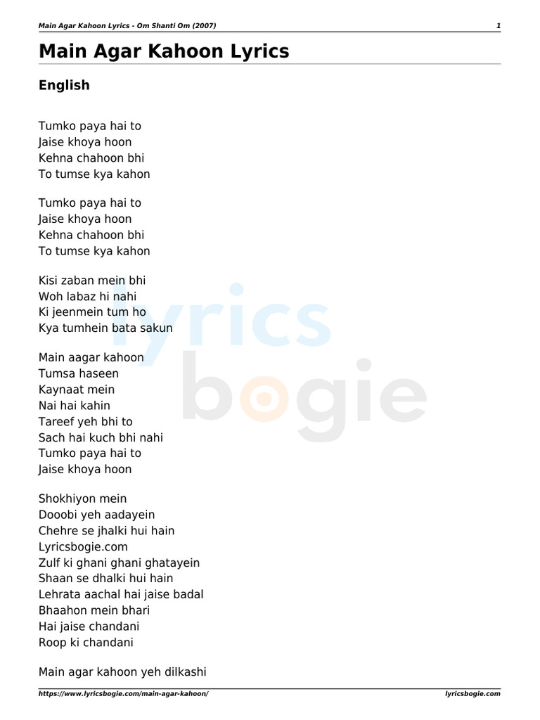 Main Agar Kahoon Lyrics Overview | PDF