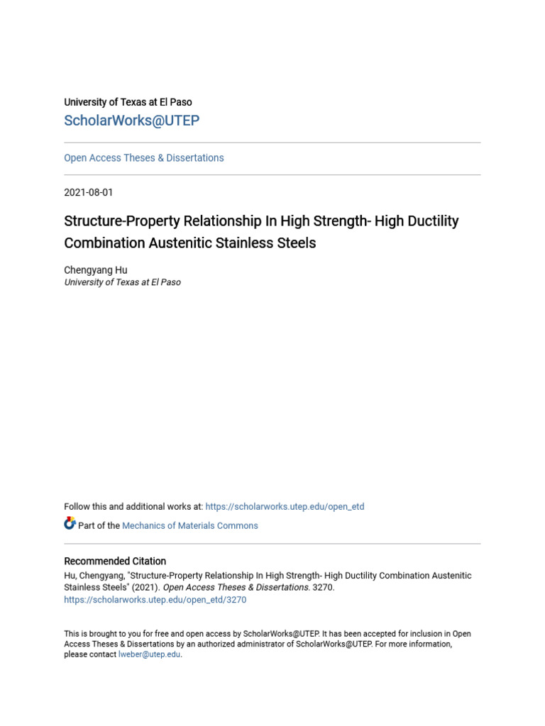 Structure-Property Relationship in High Strength - High Ductility | PDF