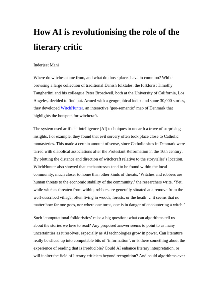 How AI Is Revolutionising The Role of The Literary Critic | PDF
