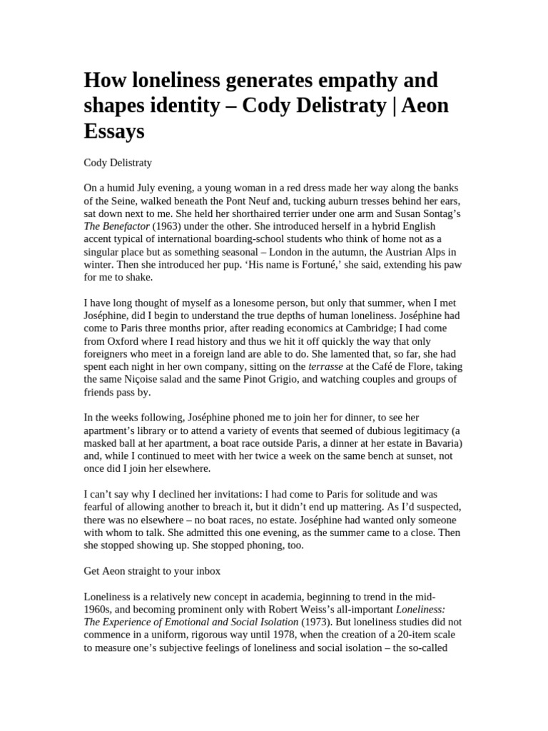 How Loneliness Generates Empathy and Shapes Identity | PDF