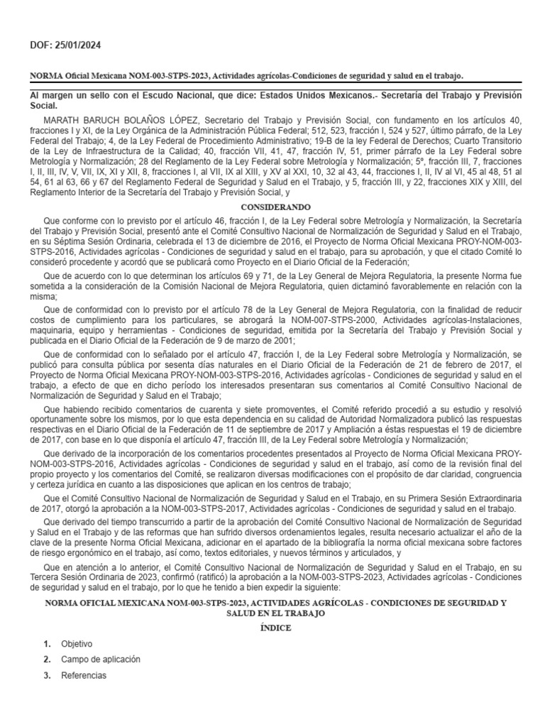 NORMA Oficial Mexicana NOM-003-STPS-2023, Actividades Agrícolas-Condiciones de Seguridad y Salud ...