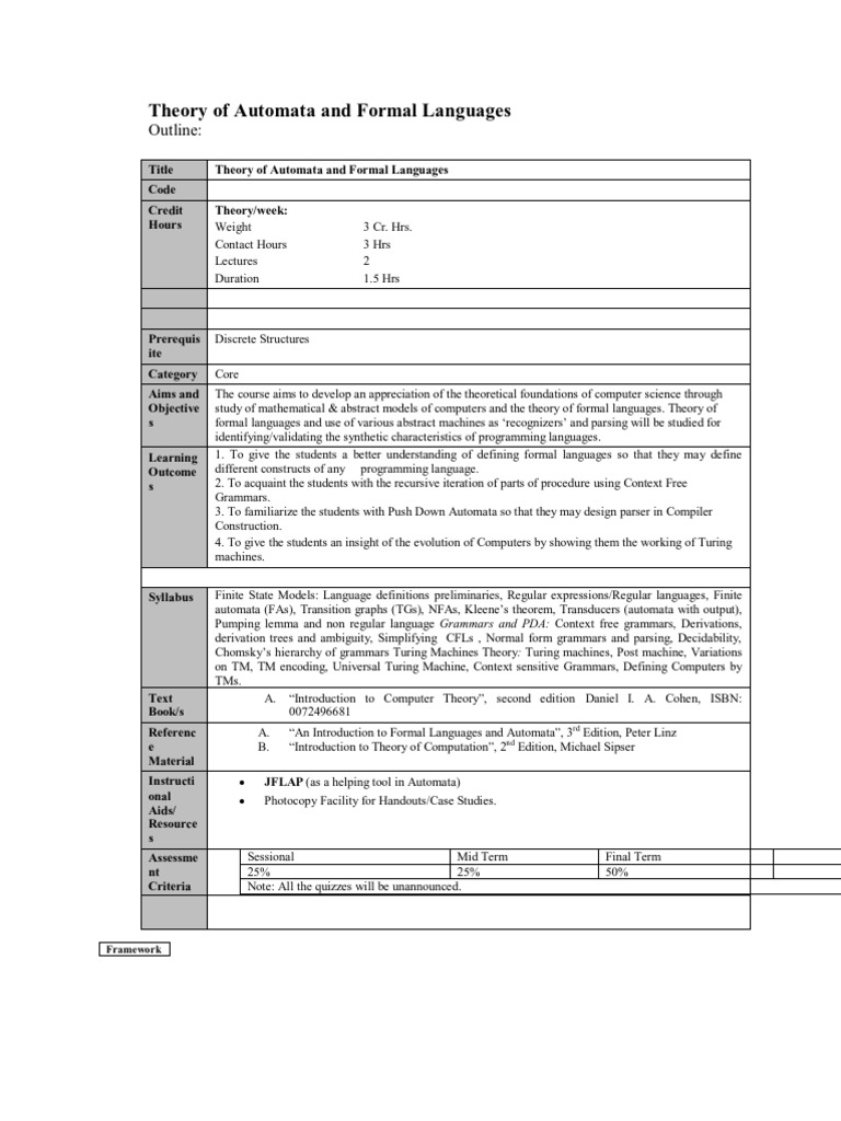 TOA Course Outline | PDF | Syntax (Logic) | Metalogic