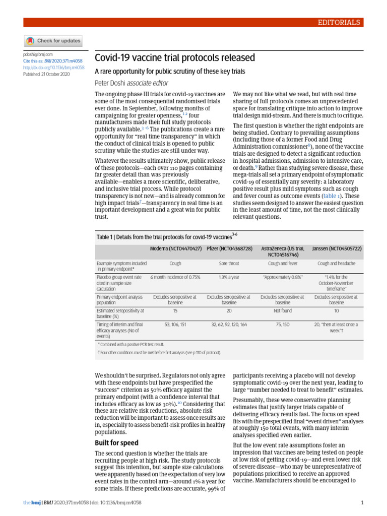 BMJ - Covid-19 Vaccine Trial Protocols Released | PDF | Clinical Trial ...