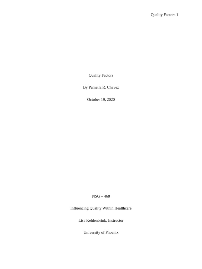 NSG 468 Wk5 Assignment - Quality Factors | PDF | Electronic Health ...