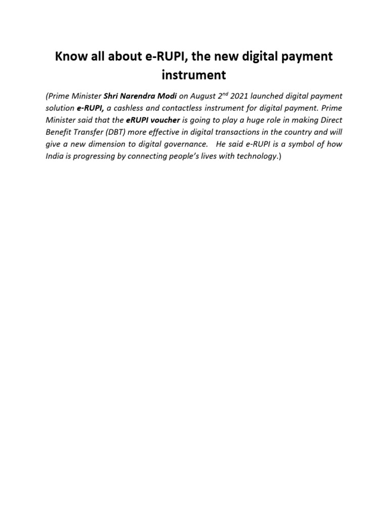 Understanding e-RUPI: India's Digital Voucher | PDF | Banking Technology | Money