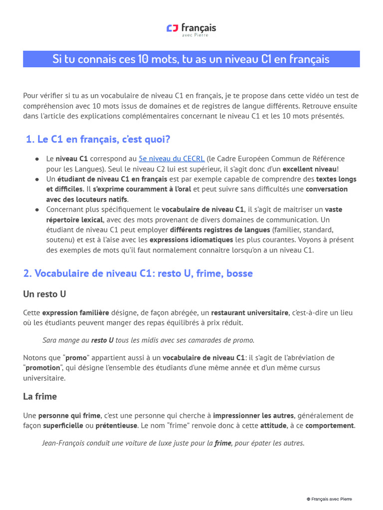 Vocabulaire de Niveau C1 | PDF