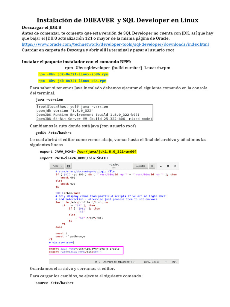 Instalación de DBeaber y SQL Developer en Linux | PDF