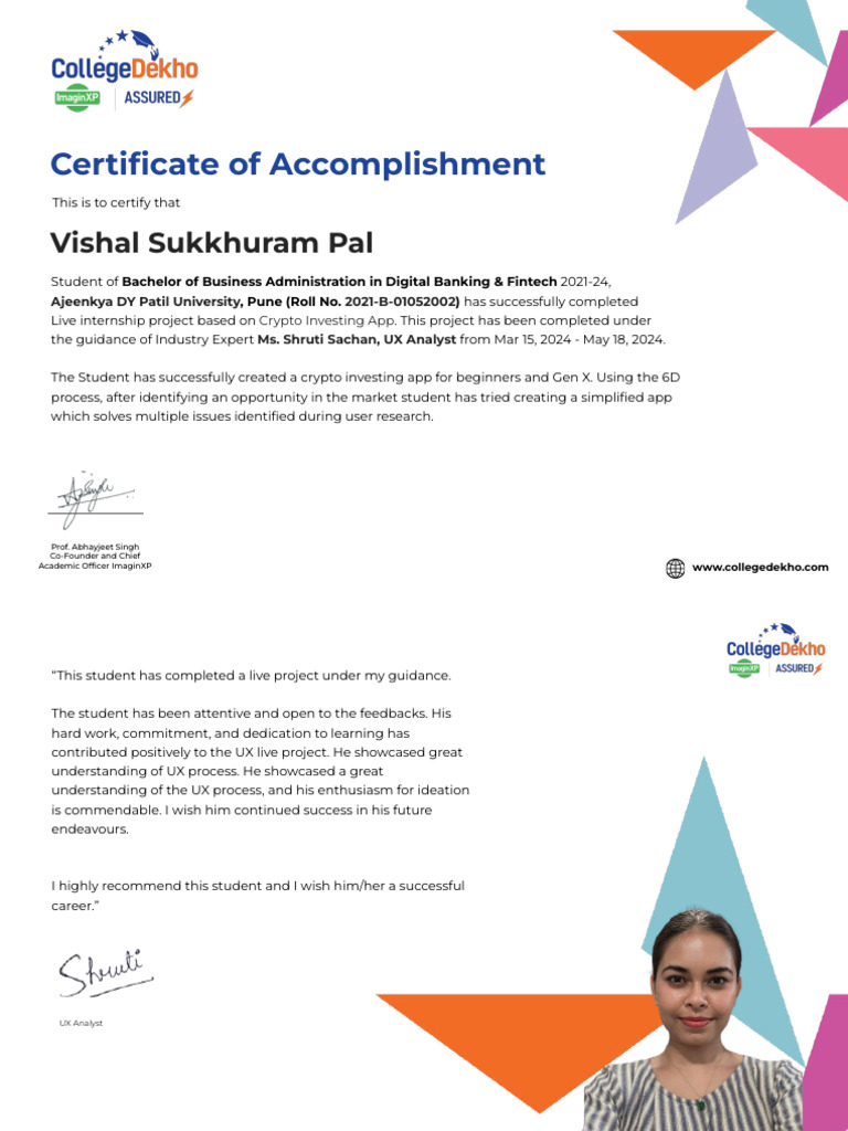 Live Project - Certificate of Accomplishment | PDF