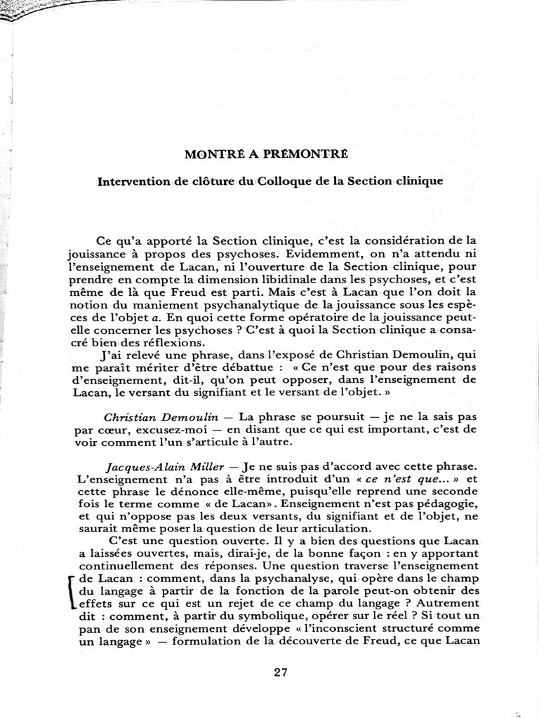 Jacques-Alain Miller - Montré À Prémontré | PDF