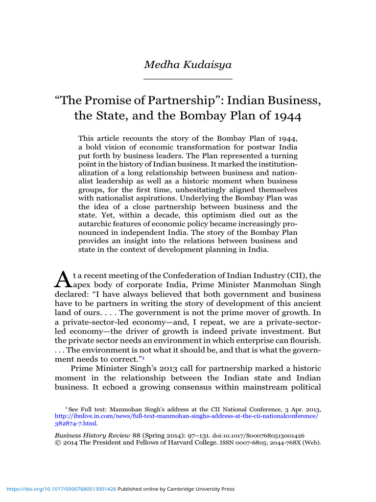 The Promise of Partnership Indian Business The State and The Bombay ...