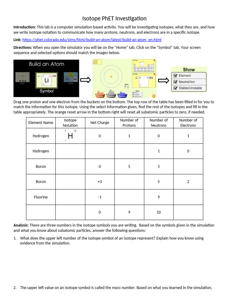 Isotope Investigation with PhET Simulation | PDF | Isotope | Proton