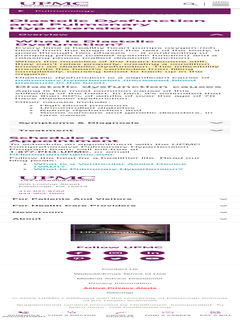 Diastolic Dysfunction Symptoms & Treatment UPMC | PDF