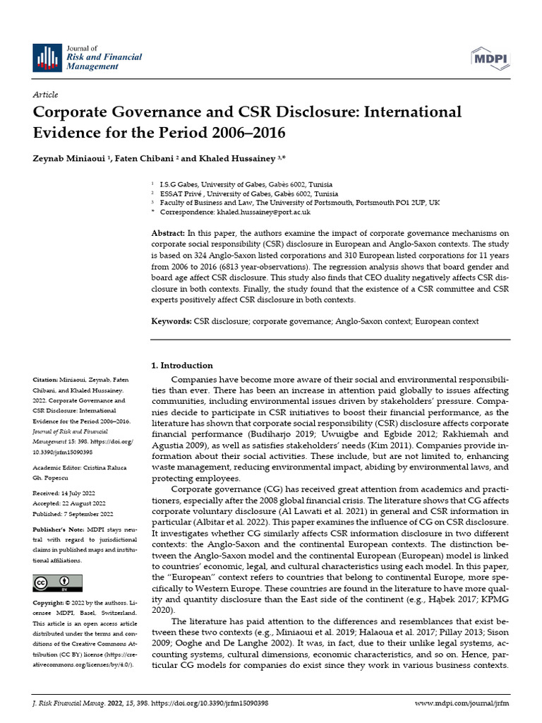 Corporate Governance and CSR Disclosure Internatio | PDF