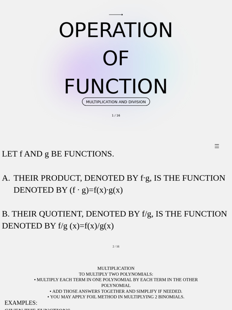 Operations of Function Multiplication of Function | PDF