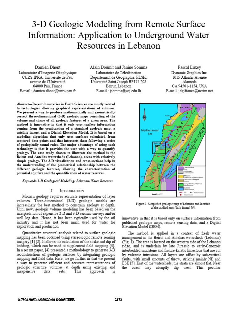 3D Geologic Modeling From Remote Surface Information - Application To Underground Water ...