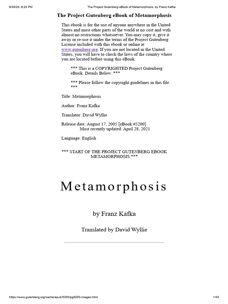 Metamorphosis | PDF | The Metamorphosis