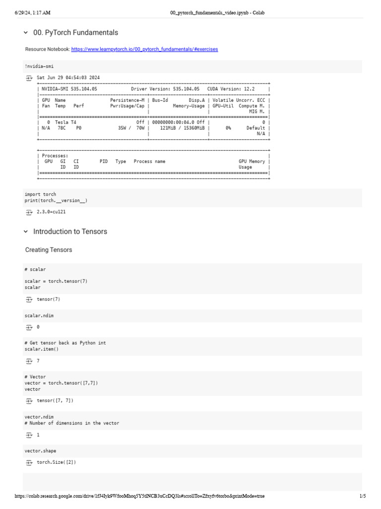 00 - Pytorch - Fundamentals - Video - Ipynb - Colab | PDF