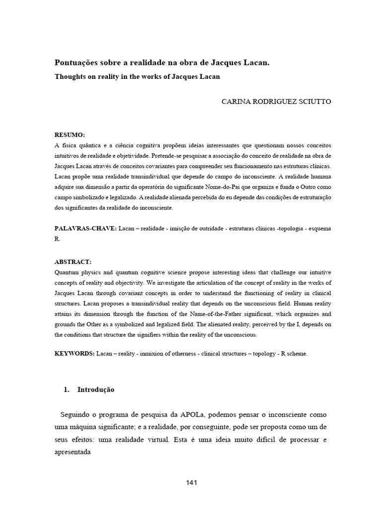 Pontuacoes Sobre A Realidade Na Obra de Jacques Lacan CARINA RODRIGUEZ ...