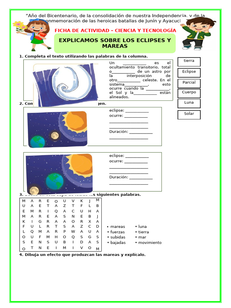 Ficha-Viern-cyt-explicamos Sobre Los Eclipses y Mareas | PDF