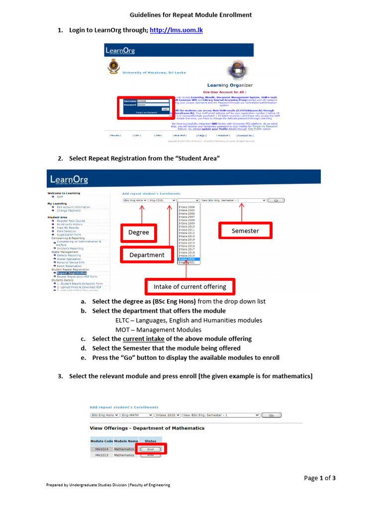 Guideline For Repeat Module Enrollment | PDF