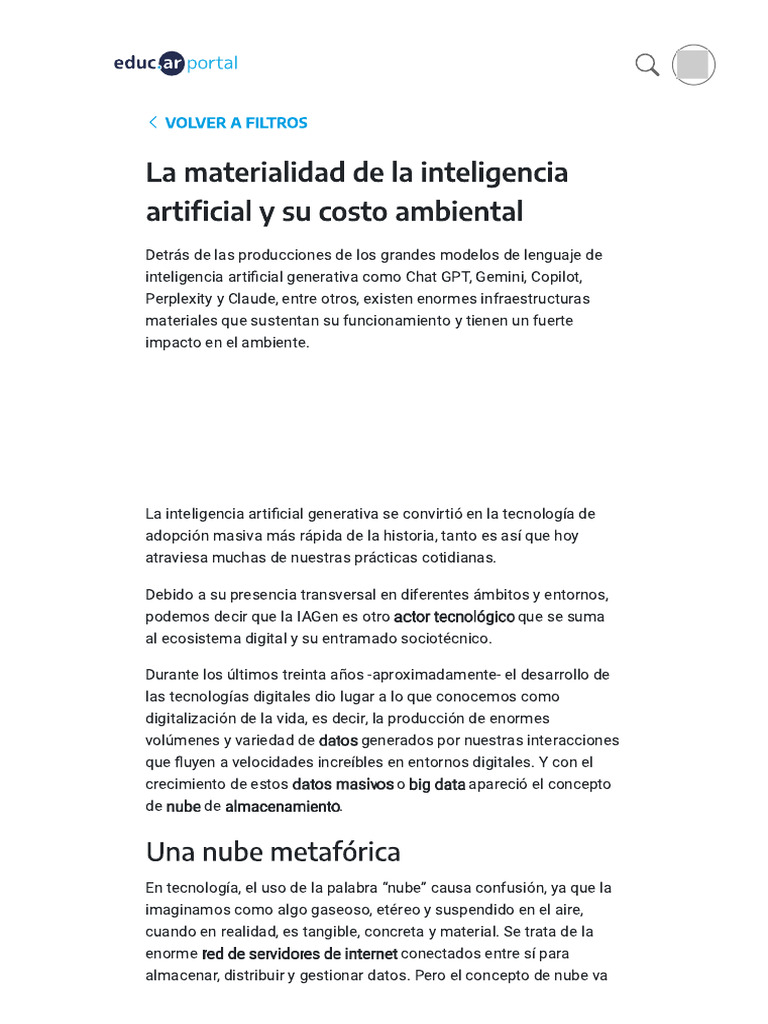 La Materialidad de La Inteligencia Artificial y Su Costo Ambiental - Educ | PDF