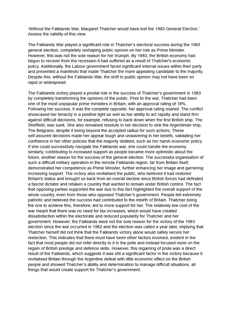 Thatcher's 1983 Election: Falklands Impact | PDF | Margaret Thatcher ...