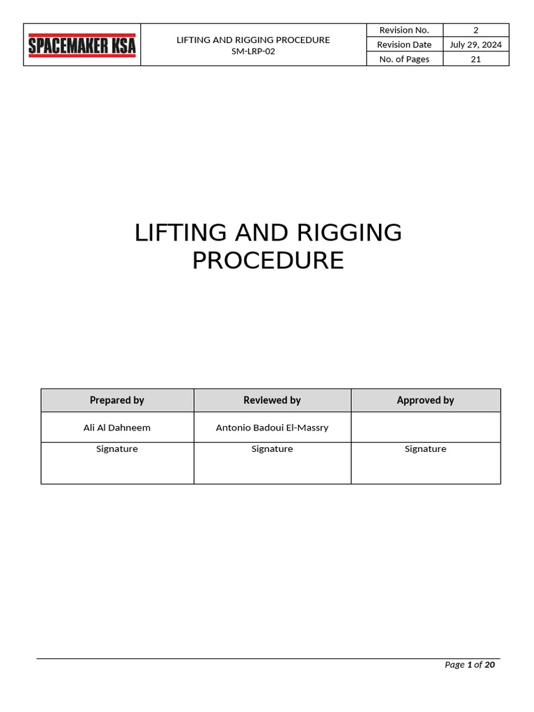 SM LRP 02 Lifting & Rigging Procedures Updated July2024 | PDF