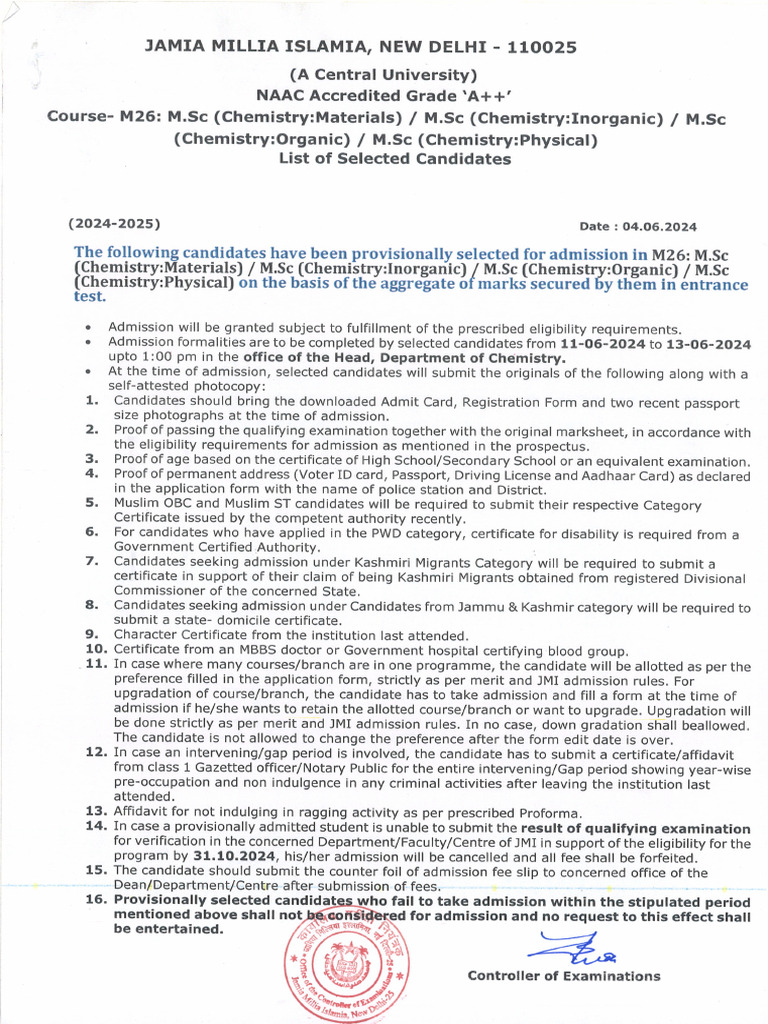 M26 List of Selected and Waiting List | PDF