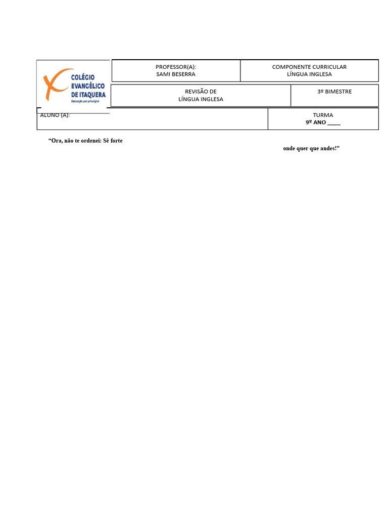 Revisão Av3 3bim 9ano PDF | PDF