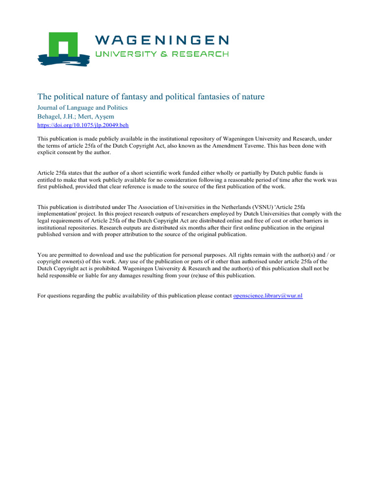 The Political Nature of Fantasy and Political Fantasies of Nature | PDF