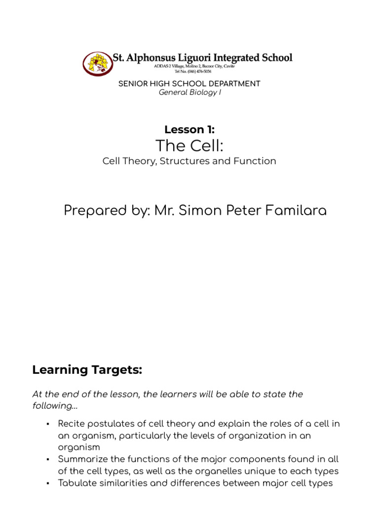 Lesson 1: The Cellular Structure PDF | PDF