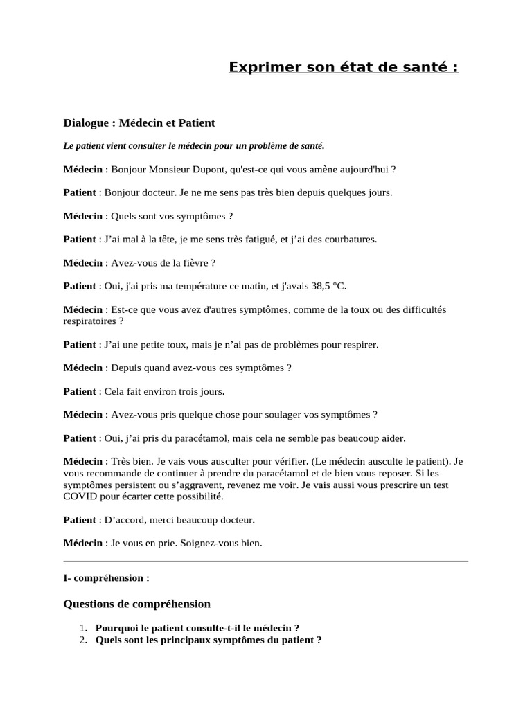 Exprimer Son État de Santé - Dialogue | PDF
