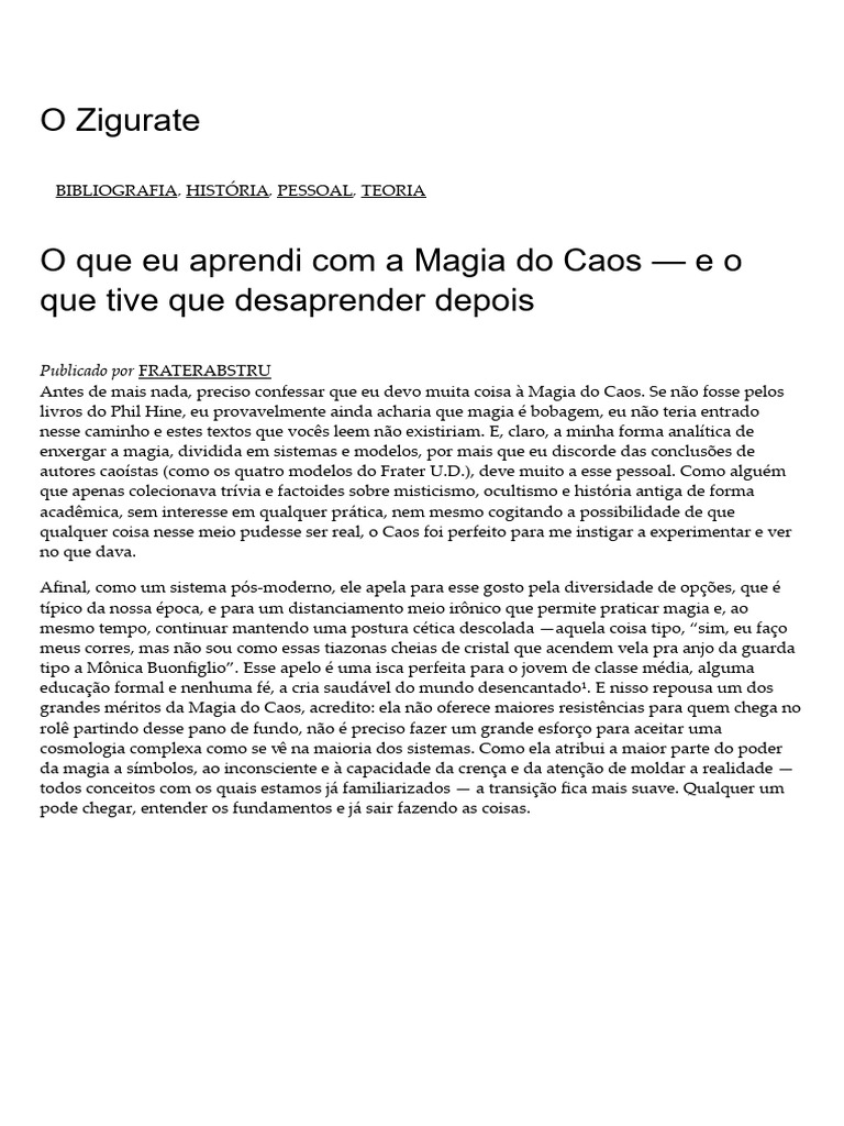 O Que Eu Aprendi Com A Magia Do Caos - e o Que Tive Que Desaprender Depois - O Zigurate | PDF