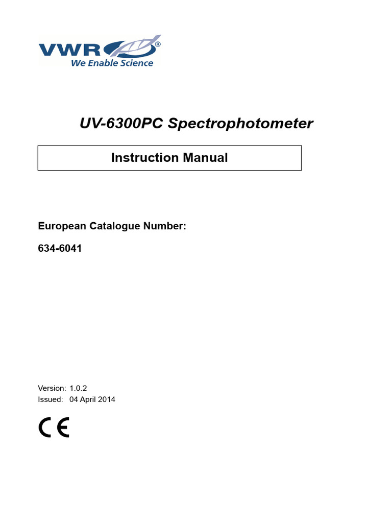 Manual VWR Spectrophotometer UV-6300PC 260515 | PDF