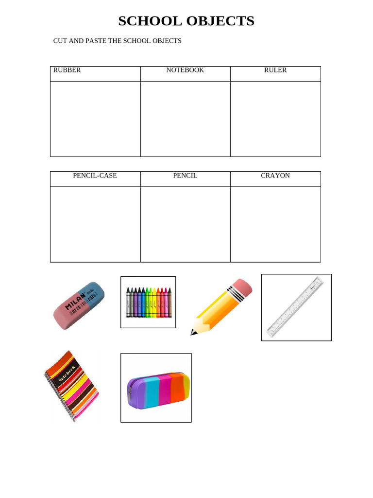 SCHOOL OBJECTS Cut and Paste | PDF