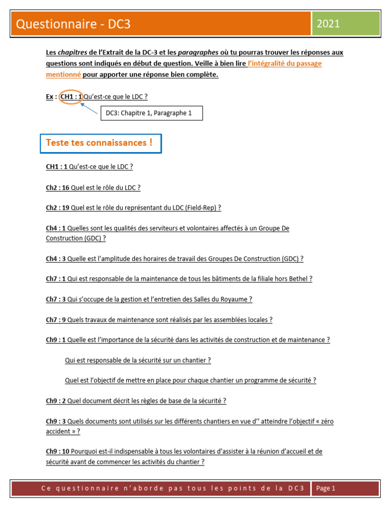 3 - Questionnaire DC-3 - Extraits | PDF