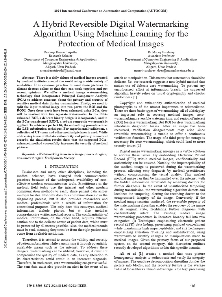 A Hybrid Reversible Digital Watermarking Algorithm Using Machine Learning For The Protection of ...