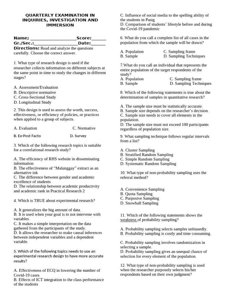 Quarterly Examination in Iii | PDF