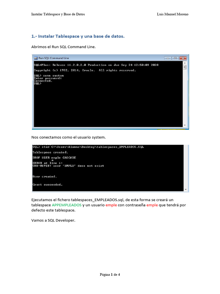 Tema1B - Instalar Tablespace y Una Base de Datos - Oracle | PDF