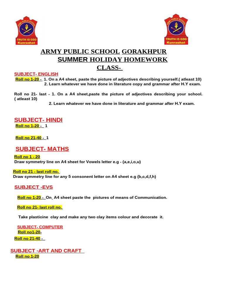 Holiday HOMEWORK | PDF