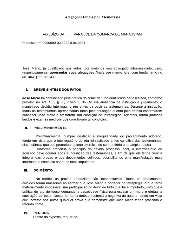 Alegações Finais Por Memoriais | PDF | Roubo | Advogado