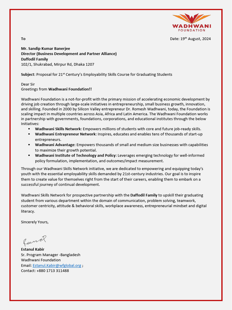 Proposal On Employability Skills Development Program - Daffodil Family ...